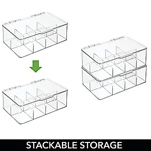 mDesign Plastic First Aid Kit Storage Box with Clear Top Lid for Bathroom, Kitchen, Cabinet, Closet, Drawer - Organizes Medicine, Ointments, Adhesive Bandages, Dental, 8 Divided Sections - Clear