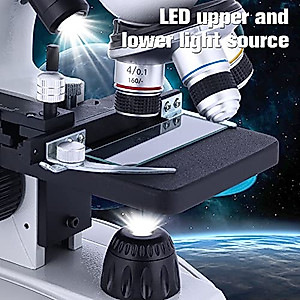 Woehrsh Microscope for Adults, 40X-2000X, Double-Layered Mechanical Load Table and LED Lighting Microscope for Adults, lab for Students and Adults Microscope