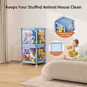 Asacbiiin Kids Stuffed Animal Storage Zoo: Extra Large Stuffed Animal Organizer Bin with Lid, Stainless Steels Plush Holder Box for Boys Girls - Stuffed Animal Jail Cage for Bedroom Nrusery Playroom