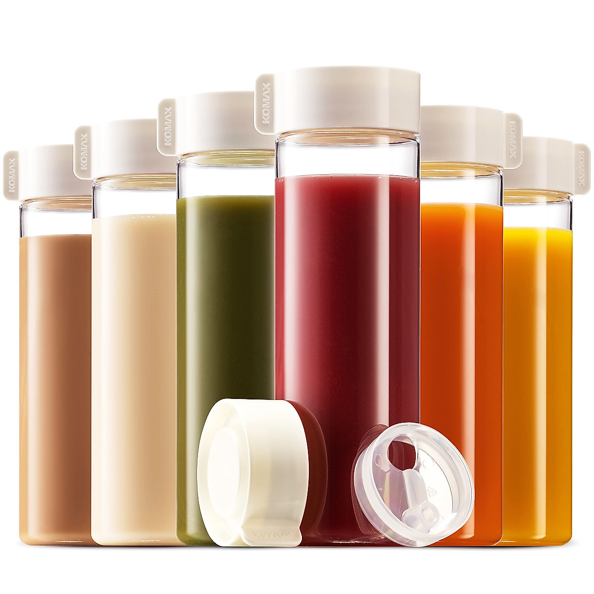 Komax Juice Bottles 18.5-oz | Set-of-6 Reusable Juice & Smoothie Bottles | Premium BPA-Free Plastic, Shatterproof, Leakproof, Freezer & Dishwasher Safe | Wide Mouth Juice & Smoothie Containers