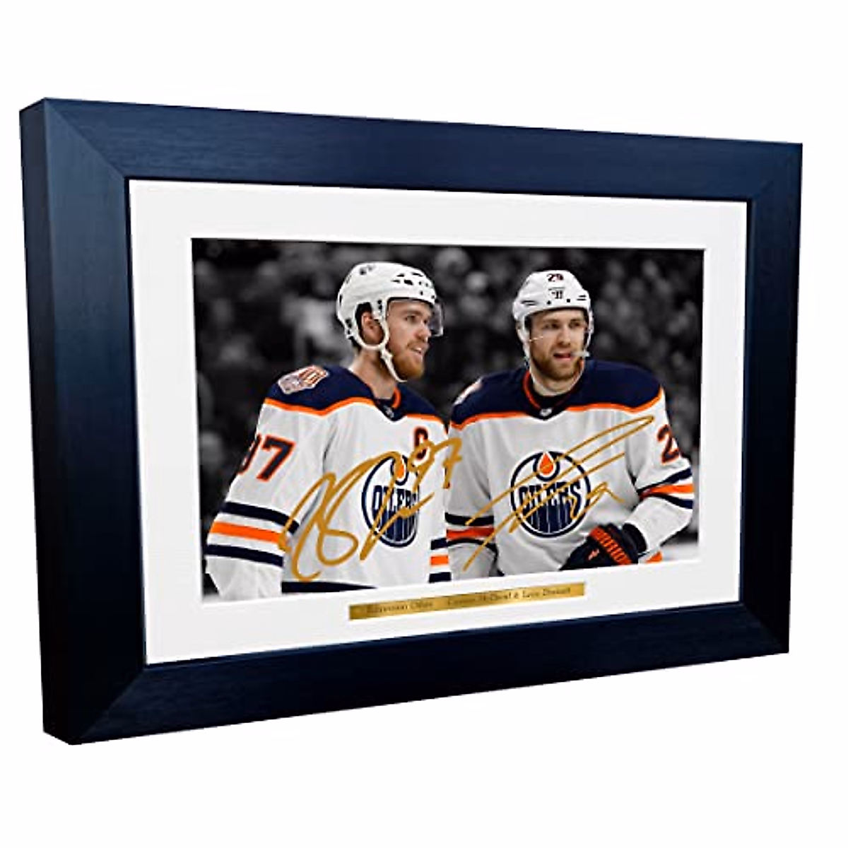 Kitbags & Lockers 12x8 A4 Connor McDavid Leon Draisaitl Edmonton Oilers NHL Autographed Signed Photo Photograph Picture Frame Ice Hockey Poster Gift Black & White