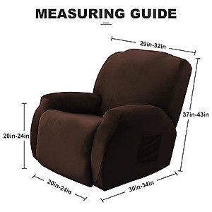 OKYUK Recliner Slipcovers 4-Pieces, Oversized Recliner Stretch Sofa Cover 1 Seat Couch Soft Furniture Protector with Elastic Velvet Fabric, Single Seat Recliner Couch Cover, Machine Washable(Coffee)