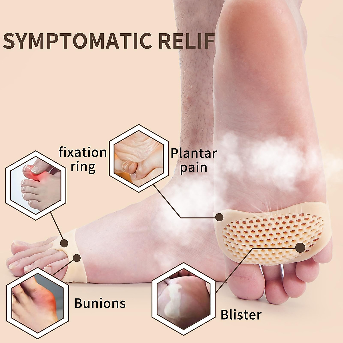 Metatarsal Pads for Women Shoes Ball of Foot Cushions Soft Gel Metatarsalgia Cushions Foot Pads for Ball of Foot Pain Relief Silicone Forefoot Pads for Women and Men(4 Pairs)