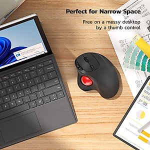 Nulea M501 Wireless Trackball Mouse, Rechargeable Ergonomic, Easy Thumb Control, Precise & Smooth Tracking, 3 Device Connection (Bluetooth or USB Receiver), Compatible for PC, Laptop, Mac, Windows.