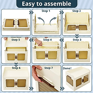 GARPROVM 3 Tier Stackable Storage Bins with Doors and Wheels 42 GAL, Storage Box 168QT Foldable Storage Bins with lids Storage Closet Clothes Organizer Storage Cabinet for Bedroom Living Room