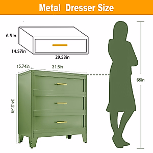 Dresser for Bedroom Drawer Organizer Storage with 3 Drawers,34.25" H Storage Cabinet Metal Storage Drawers,Closet Storage,Drawer Chest and Closet Organizers Matcha Green