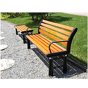 LASEVE Garden Benches, 3-Seater Wooden Outdoor Garden Bench,Cast Iron Frame Courtyard Patio Bench,Leisure Seat Park Bench with Backrest and Armrests,Weatherproof Porch Chair,for Lawn/Working Channel