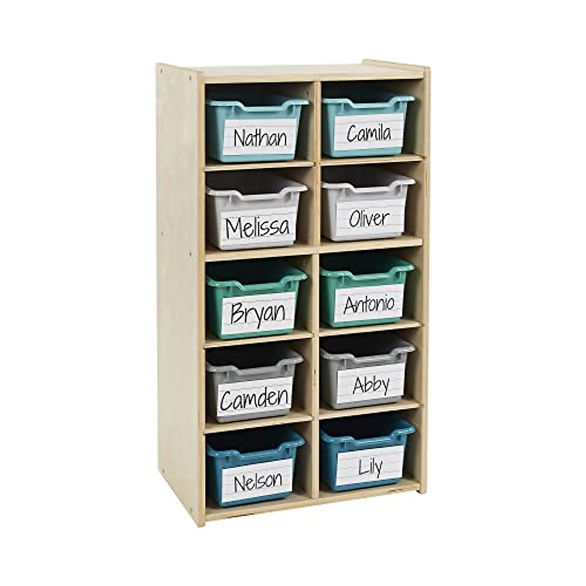 ECR4Kids Streamline 10 Cubby Tray Cabinet with Scoop Front Storage Bins, 5x2, Classroom Furniture, Contemporary