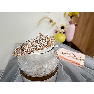 JETKONG 3 Pcs Bachelorette Party Decorations Bridal Shower Crown, Bride to Be Sash&Veil for Women Bachelorette Party Gifts, Bachelorette Party Supplies, Gifts, Favors (Rose Gold)