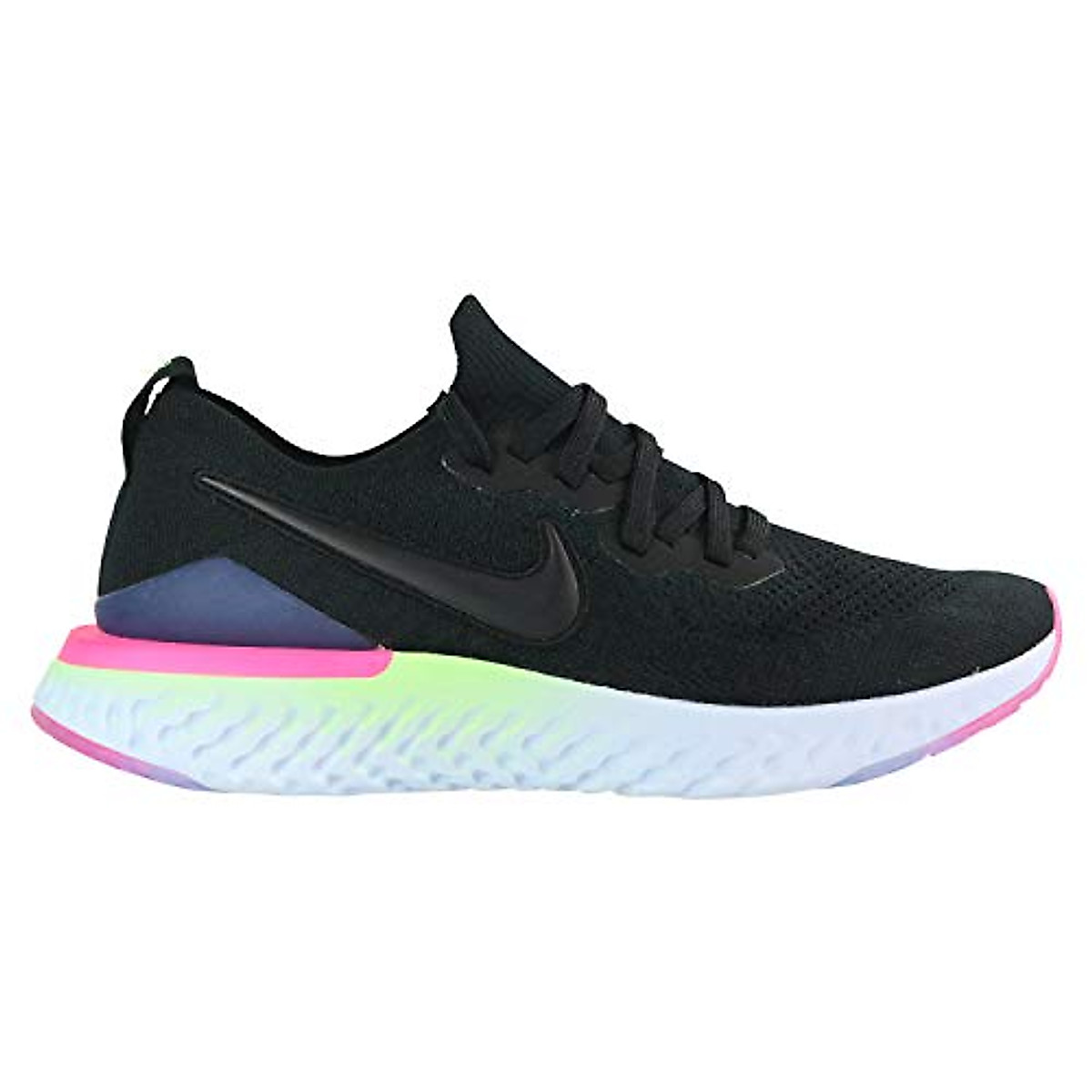 Nike Women's Epic React Flyknit 2 Running Shoe (7, Black/Saphire/Lime Blast)
