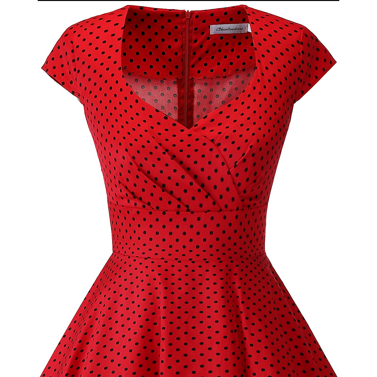 Bbonlinedress Women Short 1950s Retro Vintage Cocktail Party Swing Dresses Red Small Black Dot L