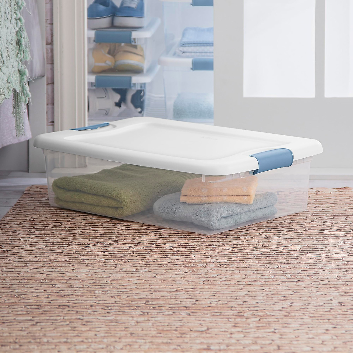 Sterilite 32 Quart Multipurpose Plastic Stackable Storage Box Container with Latching Lid for Home or Office Organization, Clear (12 Pack)