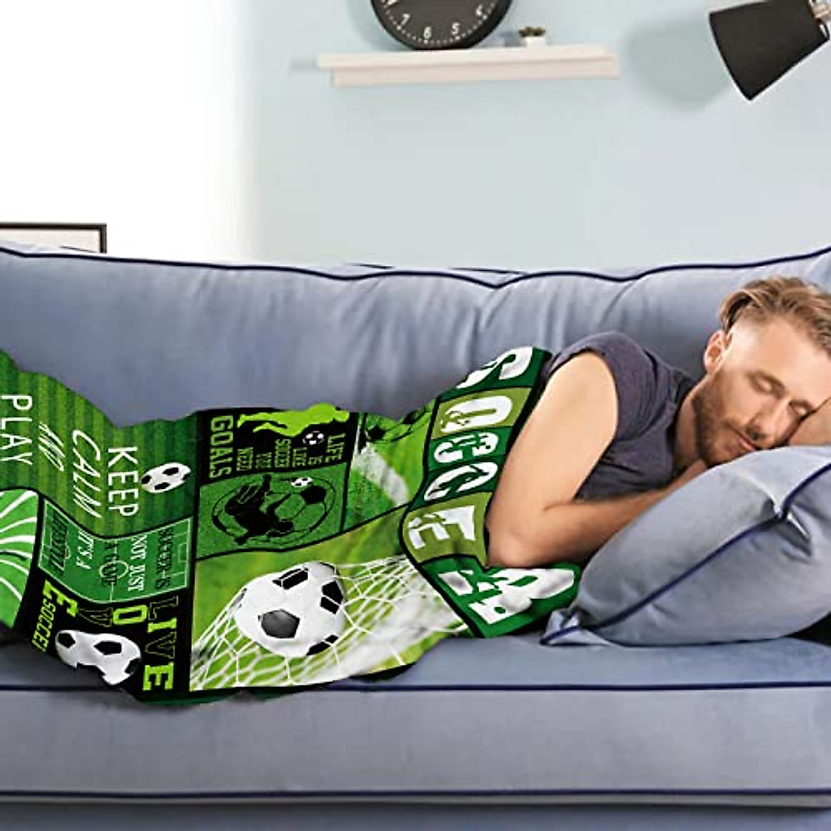 Soccer Throw Blankets Kids Throw Blankets Soccer Soft Flannel Soccer Ball Blanket Green Cozy Fluffy Fuzzy Soccer Lover Gift Blankets for Toddler Boy Men Soccer Team Player Birthday Sofa 40x50 Inch