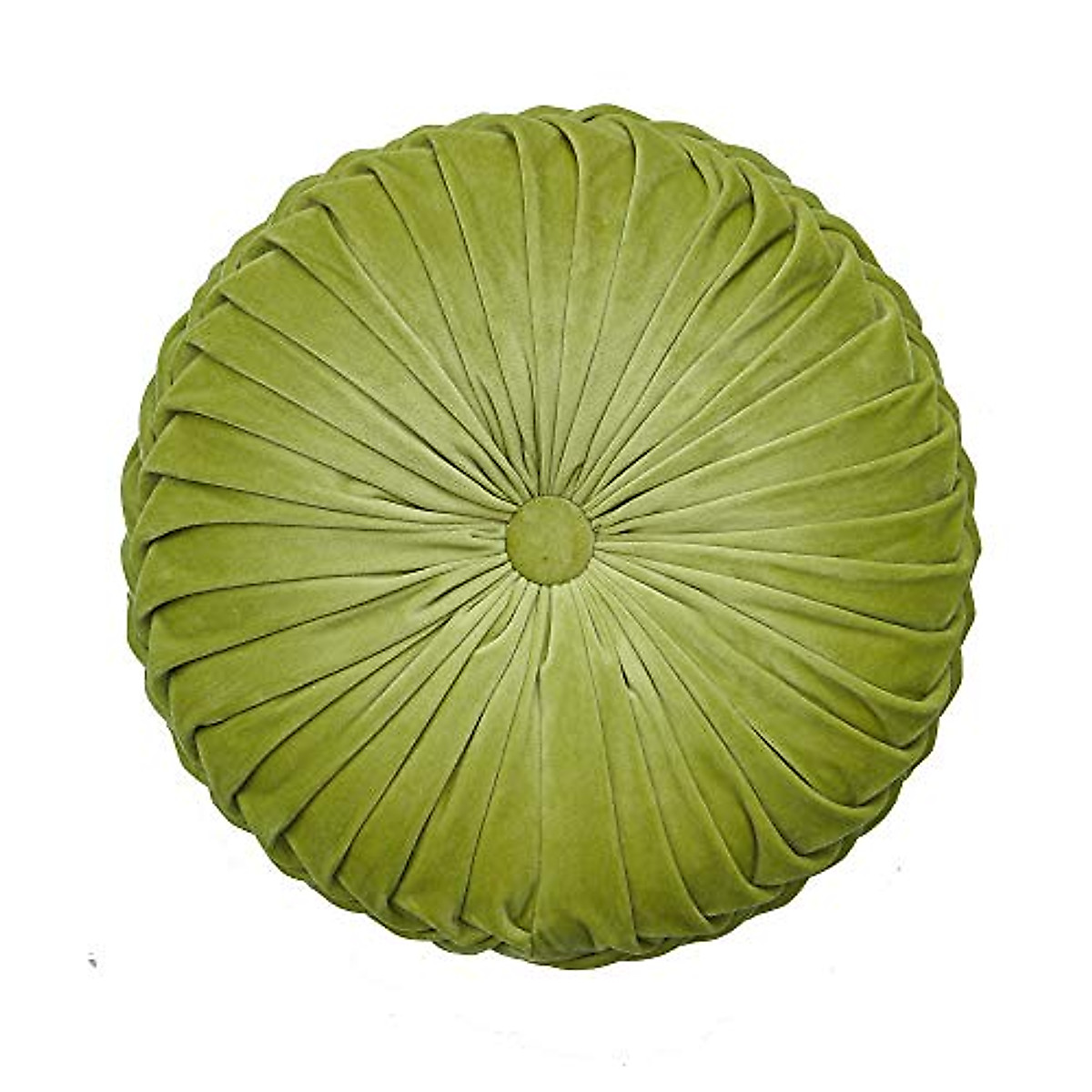 Cassiel Home Velvet Round Throw Pillow Green Summer Pleated Plush Pillow on Couch Pintuck Decorative Floor Cushion for Living Room Bedroom 14.5 inches