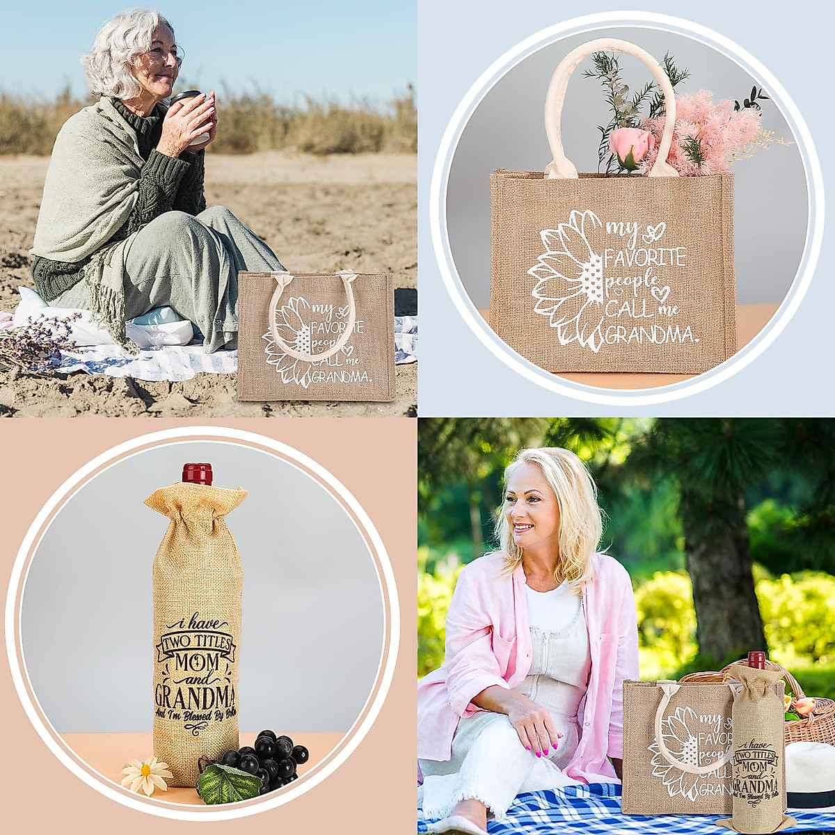 pengtai Mothers Day Gifts For Grandma,Grandma Gifts,Nana Gigi Grandma Birthday Gifts Box from,Grandma Coffee Mug Beach Travel Bag Set