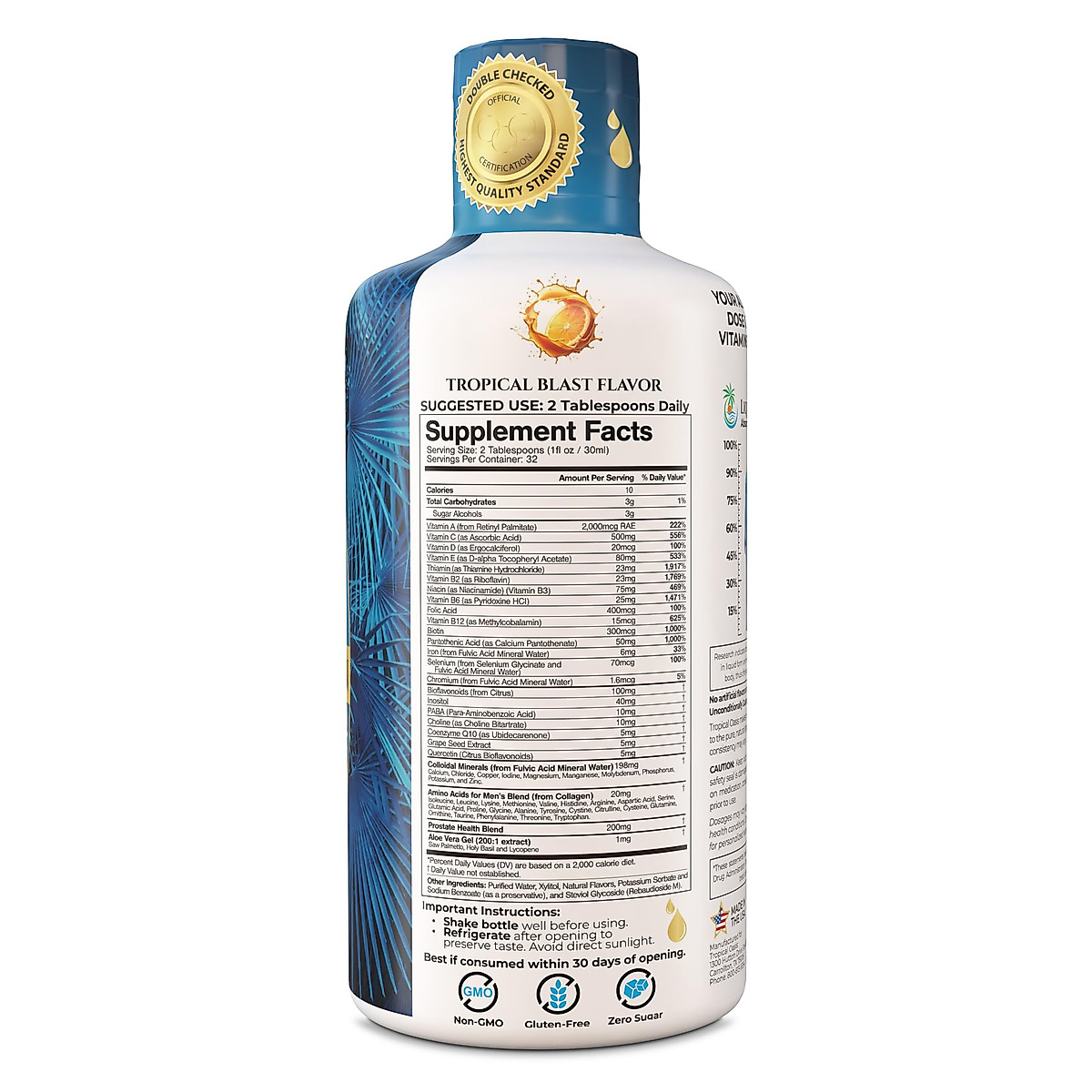 Premium Liquid Multivitamin for Men | Sugar Free Men’s Multi-Vitamin | 100+ Vitamins, Minerals & Amino Acids to Support Muscle, Heart, Brain Health & Energy | 98% Absorption Rate | Non-GMO | 32 Serv