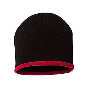 Sportsman Bottom Striped Knit Beanie One Size Black/ Red