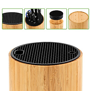Diosbles Bamboo Universal Knife Block With Slots For Scissors And Sharpening Rod, Round Kitchen Knife Storage Holder Unique Slot Design To Protect Blade, Detachable Slot For Easy Cleaning