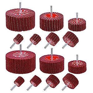 14 Pack Rocaris Buffing Flap Wheels - 7 Size Flap Disk - 1/4 Inch Shanks Fit All Drills - 80 Grits