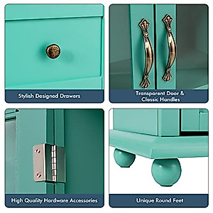 Giantex Buffet Sideboard, Wood Storage Cabinet, Console Table with 4 Drawers, 2-Door Credenza, Living Room Dining Room Furniture, Buffet Server, Kitchen Pantry Cupboard (Sea Green)