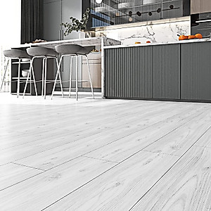 FunStick 6"x36" 15 Tiles Natural Wood Peel and Stick Floor Tile White Wood Vinyl Plank Flooring Peel and Stick Wood Planks for Walls Waterproof Stick on Laminate Flooring Tiles for Bathroom Bedroom RV