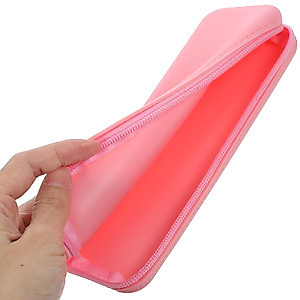 SEWACC Silicone Pencil Case, Solid Color Pencil Pouch Zipper Pencil Case Small Pencil Pouch Aesthetic Pencil Bag for Women Makeup Brush Pink