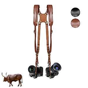 Kasla Camera Strap,Camera Straps for Photographers,Leather Dual Camera Strap for Two DSLR/SLR Cameras (Brown)