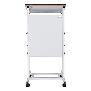 Bonnlo Mobile Stand Up Lectern Height Adjustable Podium with Wheels, Portable Heavy Duty Desk, Church Pulpit or Ceremony, Classroom Lecture Speech Teach Platform, Walnut Tabletop and White Steel Frame