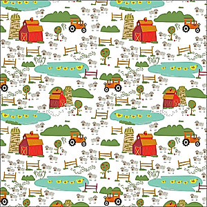 Stesha Party Farm Gift Wrap Red Barn Wrapping Paper - Folded Flat 30 x 20 Inch, 3 Sheets