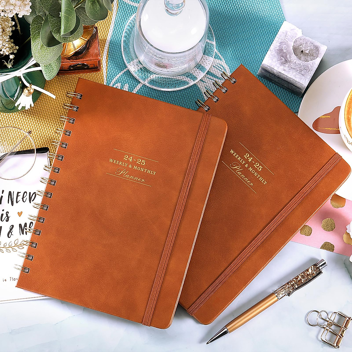 2023 Planner - Weekly & Monthly Planner 2023 from January - December 2023, 6.3" x 8.4", Monthly Tabs, Smooth Faux Leather & Flexible Hardcover with Twin-wire Binding, Brown, Perfect Life Assistant