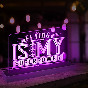 The Geeky Days Flying is My Superpower Optical Illusion Light LED Lamp Aircraft Pilot Custom Desktop Night Lamp with Color Changing USB 3D Beside Lamp Aviator Gift(White)