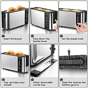 Long Slot Toaster, 2 Slice Toaster Best Rated Prime with Warming Rack, 1.7'' Extra Wide Slots Stainless Steel Toasters, 6 Bread Shade Settings, Defrost/Reheat/Cancel, Removable Crumb Tray, 1000W