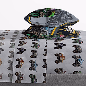 Jay franco Monster Jam MJ Life 5 Piece Full Bed Set-Includes Reversible Comforter&Sheet Set-Bedding Features Grave Digger, Max-D, Megalodon-Super Soft Microfiber-(Official Monster Jam Product)