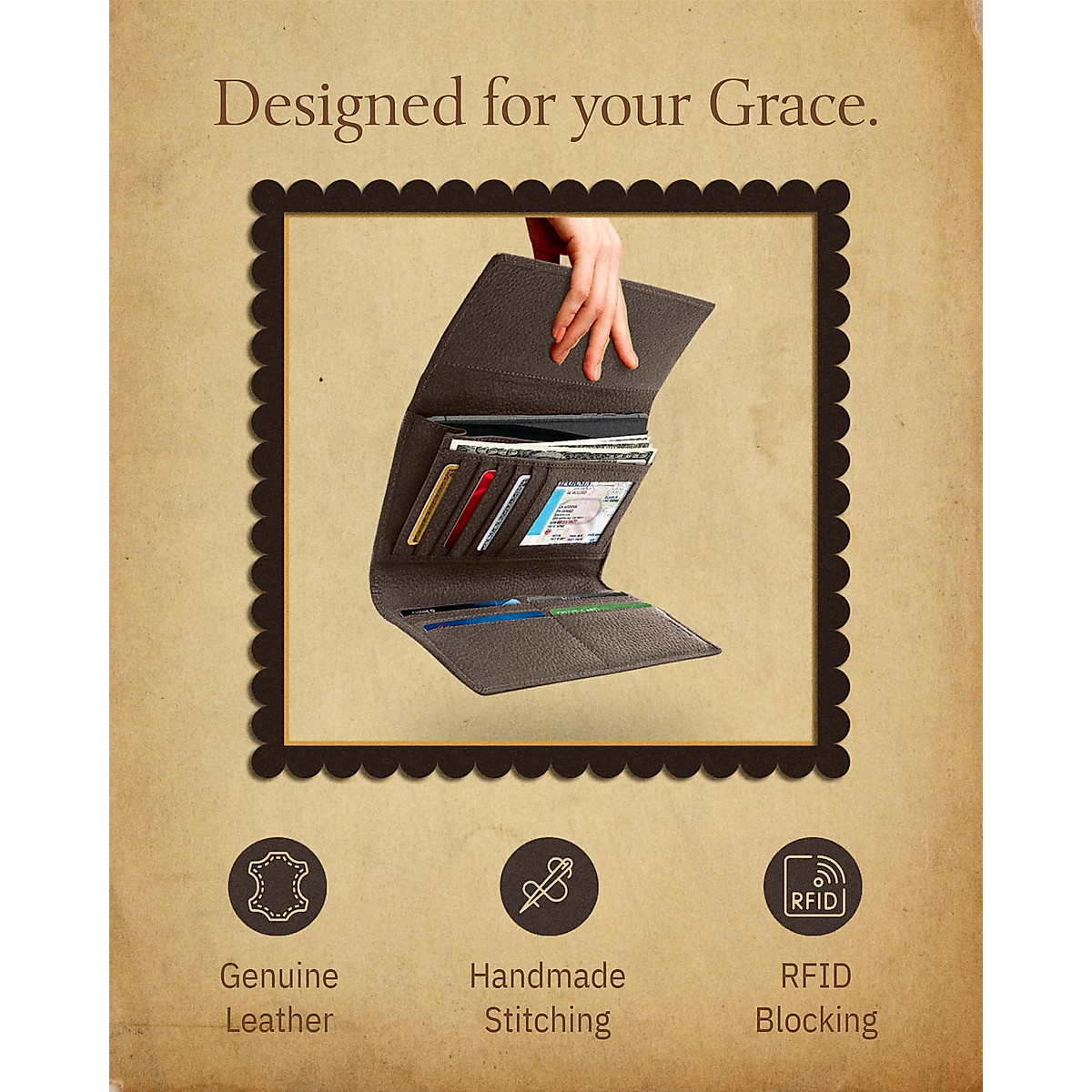 Access Denied Trifold Clutch RFID Wallets For Women - Large Capacity Womens Wallet Coin Pouch Leather Organizer With Checkbook Cover Gifts For Women