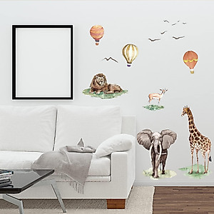 PLIGREAT Hot Air Balloons Giraffe Deer Elephant Lion Wall Stickers Removable Vinyl Peel and Stick Wall Decals for Nursery Bedroom Livinig Room Playroom Wall Decoration Home Indoor DIY Wall Art Decor
