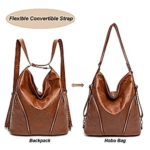 HARRELSA Large Convertible Bag Soft Leather Backpack Convert Strap Shoulder Bag for Women Big Hobo Handbag (Brown)