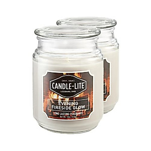 Candle-lite Scented Candles, Evening Fireside Glow Fragrance, 18 oz.2-Pack, Single-Wick Candle with 110 Hours of Burn Time, Off-White Color