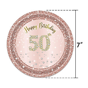 Rose Gold Birthday Party Supplies,Disposable Party Tableware Sets - 50 Years Paper Plates,Napkins,Forks ,Knives,Tablecloths,50th Birthday Decorations for Women,Service 24 Guests