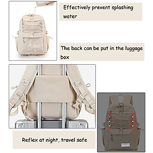 Woyiyaan Laptop Backpack for Women Girls 17 Inch Mesh School Bag, Unisex Student Bookbag Waterproof Backpack for College Work Travel,Beige Backpack