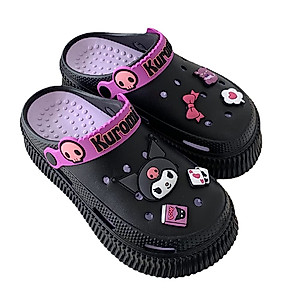 CEINOM Cute Cartoon Slippers Kuromi Kawaii Slippers for Women Cloud Slides indoor Outdoor Soft Comfy Anti-Slip garden Shoes (Black,6,6.5)