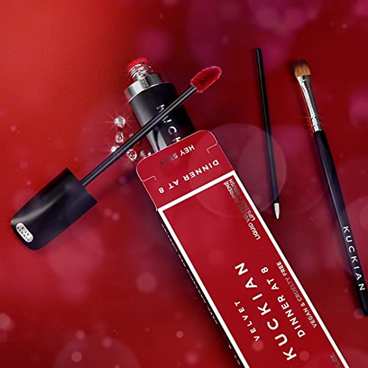 DINNER AT 8, by Kuckian - Sexy Red Lipstick - LONG LASTING - Liquid Velvet Supremé - Cruelty Free, Vegan, Liquid Matte, No Smudge