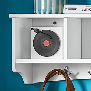 Haotian White Wall Shelf with Coat Hooks, Wall Coat Rack Entryway, Display Storage Unit with 4 Components 5 Bathroom Kitchen Cupboard, FRG48-L-W