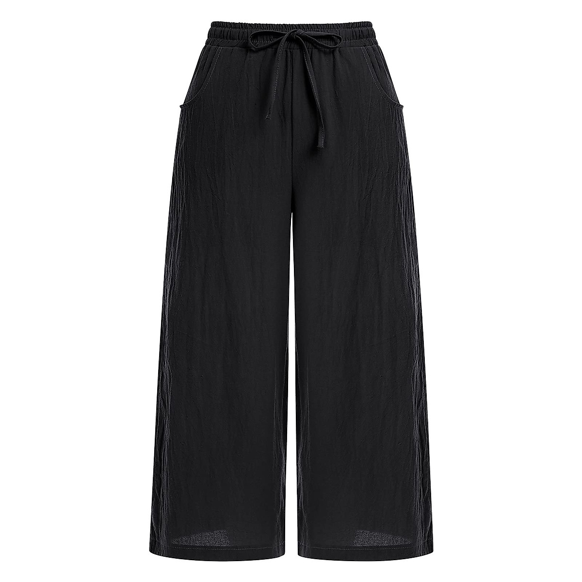 Womens Linen Pants High Waisted Wide Leg Casual Loose Drawstring Trousers Straight Leg Yoga Pants Boho Beach Flowy Pants Palazzo Pants PantalóN De Mujer Women Slacks with Pockets Black a XL