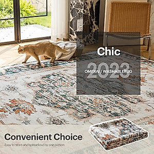 OMERAI Rug 8x10 Area Rug for Bedroom Washable Rug for Living Room Kitchen Dining Room Rugs Non-Slip Home Decor Carpet Faux Wool Rug Large Modern Art Ultra Soft Blue Area Rug-Chic