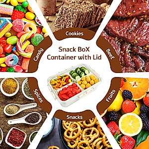 accep Snack Box Container,Divided Serving Rray with Lid,4 Compartment Snack Containers for Adults,Bento Box Adult Snackle Box Charcuterie Container for Candy,Fruits,Veggie,Perfect for Travel & Picnic