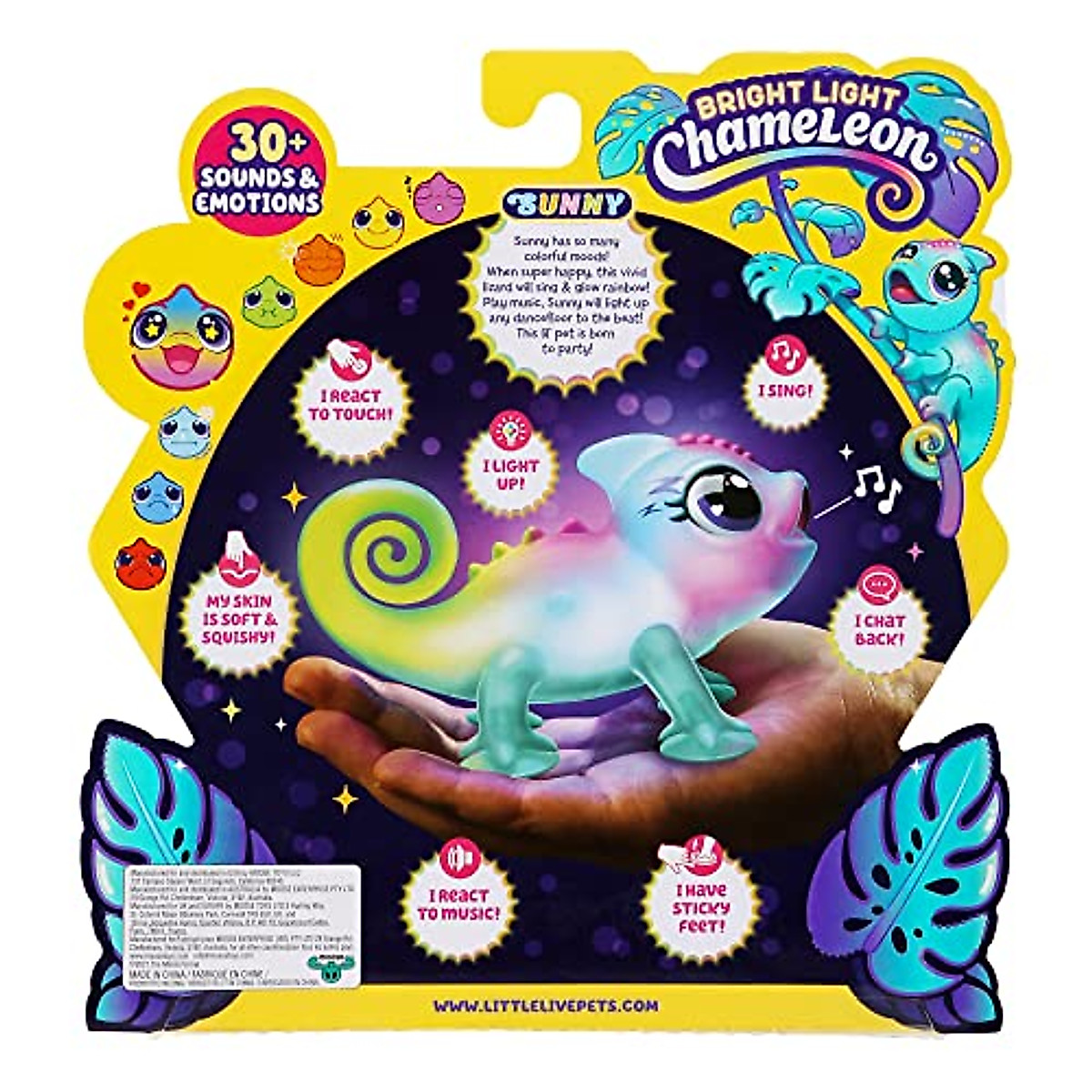 Little Live Pets - Sunny The Bright Light Chameleon Interactive Color Change Light Up Toy, 30+ Sounds & Emotions, So Many Moods, Repeats Back, Beat Detection (Batteries Included, for Kids Ages 5+)