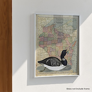 Apple Creek Wisconsin State Map Common Loon Call Decoy Poster Art Print 11x14 Cabin Wall Decor Pictures