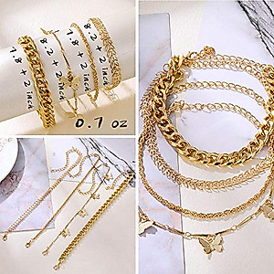 IFKM 6 PACK (24 PCS) Boho Gold Chain Bracelets Set for Women Girls, 14K Gold Plated Multiple Layered Stackable Open Cuff Wrap Bangle Adjustable Link Italian Cuban Jewelry for Women Girls Gift
