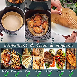 Air Fryer Disposable Paper Liner Air Fryer Parchment Paper Non-stick Parchment Paper for Frying, Baking, Cooking, Roasting and Microwave - Unbleached, Oil-proof(50PCS/6.3'')