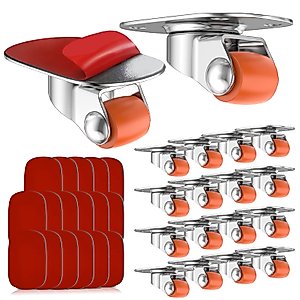 Homhoo 0.75" Self-Adhesive Caster Wheels - 360° Swivel, Strong Nano Adhesive, Steel Plate, 30 Lbs Load Capacity Per Caster, Easy Install - Pack of 16